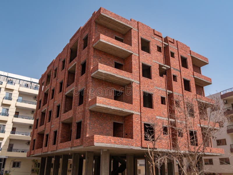 Interior of a Unfinished Red Brick House Under Construction. Stock ...