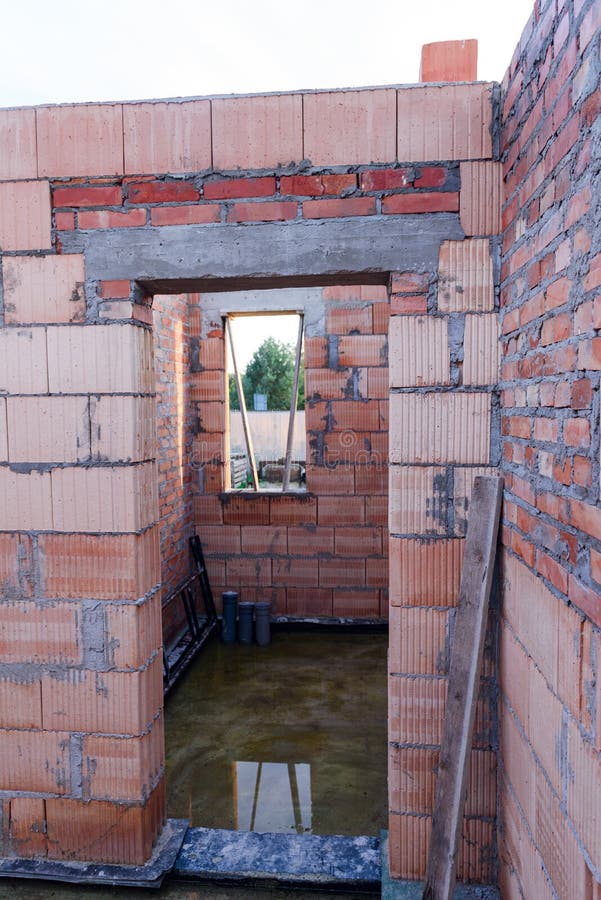 Interior of a Unfinished Red Brick House Walls Under Construction ...