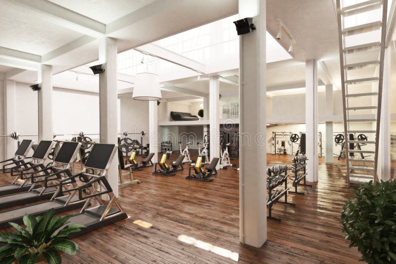 Interior of an Upscale Cross Fit and Workout Gym . Stock Illustration ...