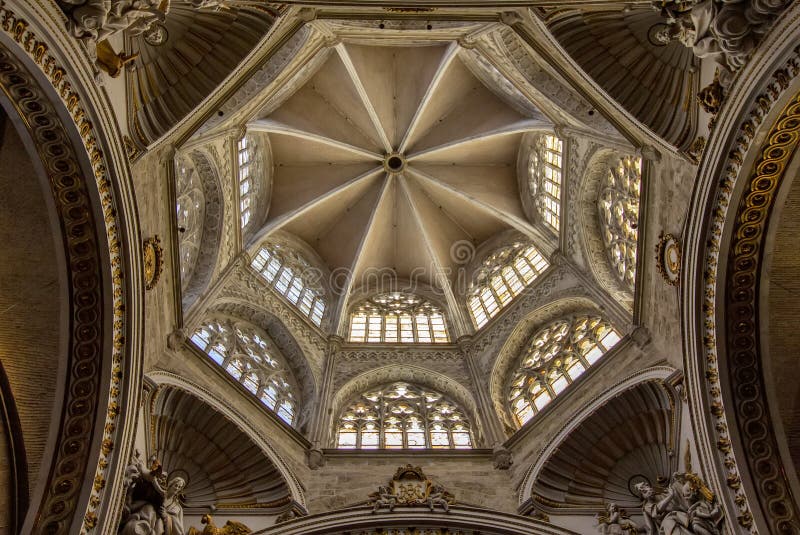 Interior of the Valencia Cathedral Roof and Arches, Spain Editorial ...