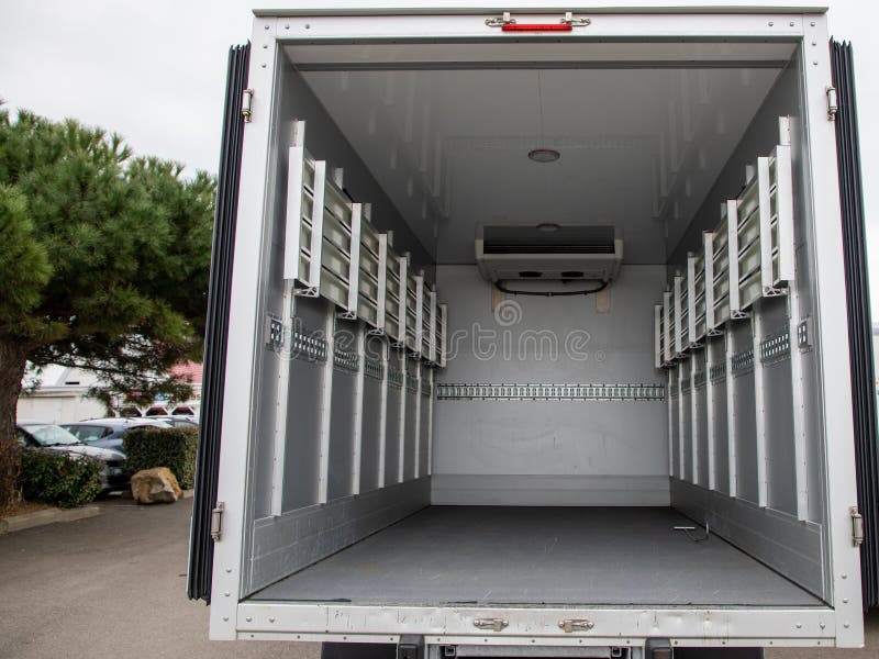 Interior Van of an Empty Panel Truck with Large Doors Open on Empty ...