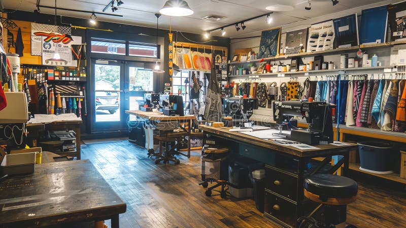 Interior of a Vibrant Sewing Workshop with Equipment and Fabrics ...