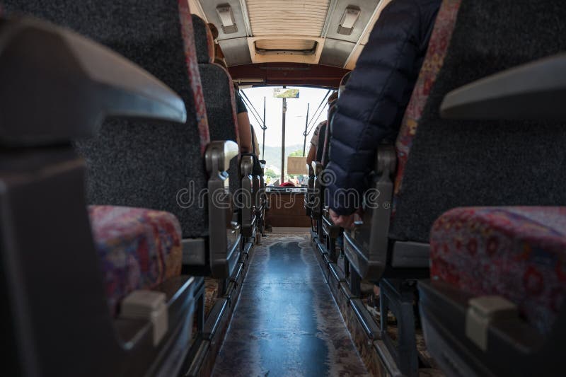 Interior View of the Aisle of an Old Bus Stock Image - Image of vehicle ...
