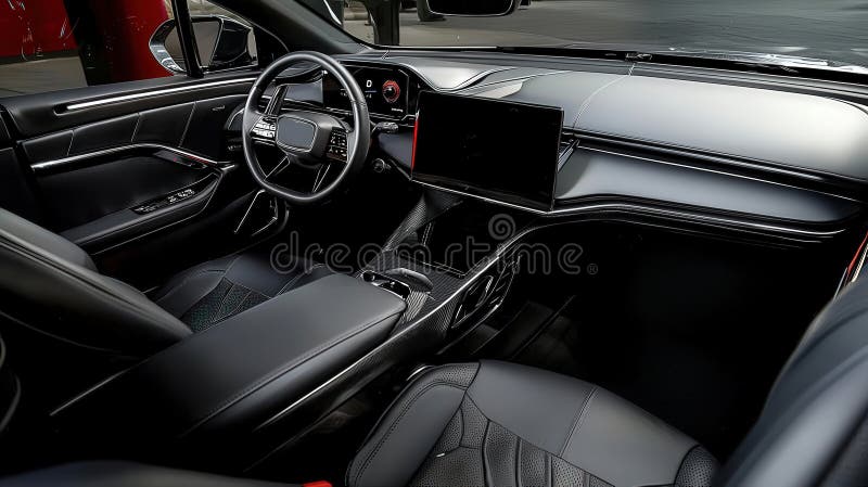 Interior View of an Autonomous Vehicle Urban Setting Digital Display ...