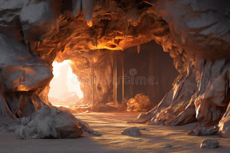 Interior View of a Beautiful Cave with Stalagmites Stock Illustration ...