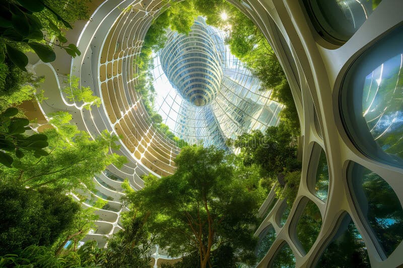 Interior View of a Botanical Building with Abundant Greenery from a Low ...