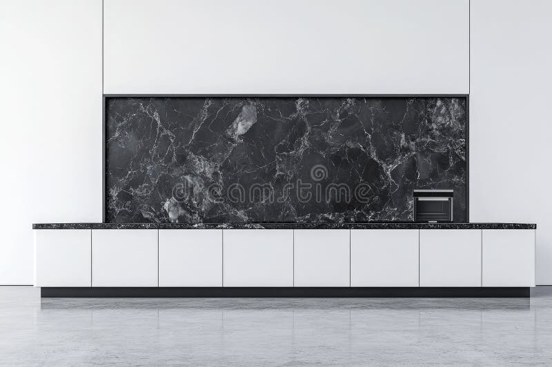 An Interior View of a Bright White Kitchen with an Empty Wall in the ...