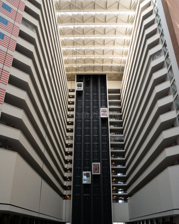 Interior View of a Building with Elevators Stock Image - Image of urban ...
