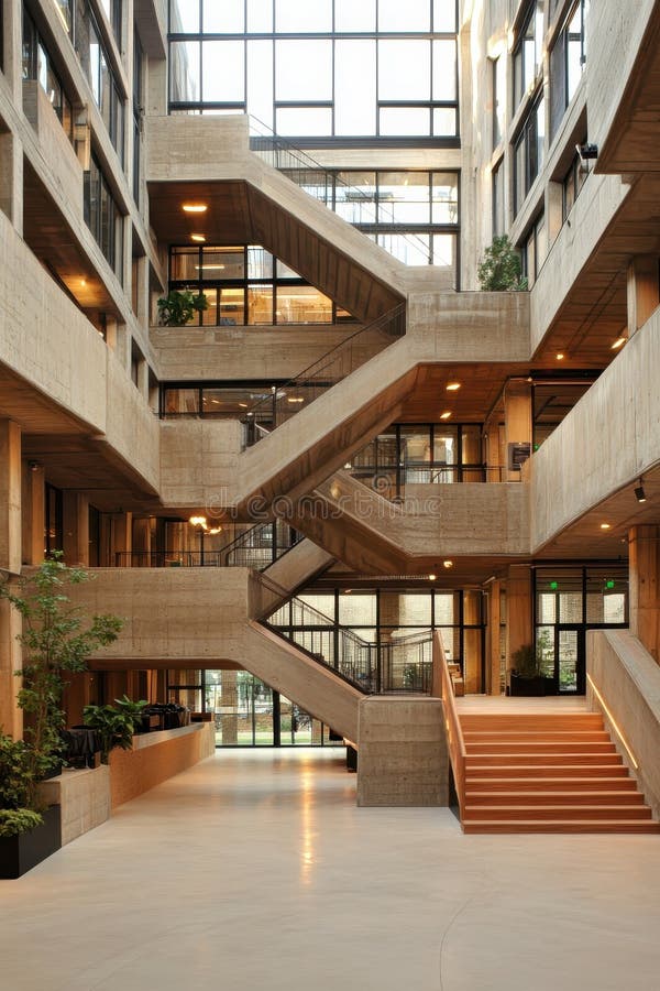 Interior View of a Building with Multiple Floors. a Grand Staircase ...