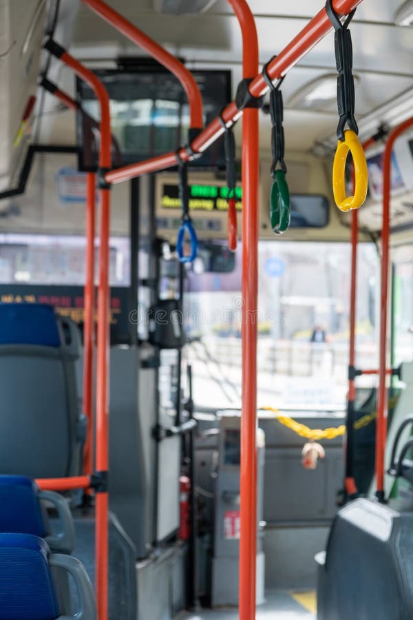 Interior View of the Bus with Hand Grip Stock Photo - Image of ...