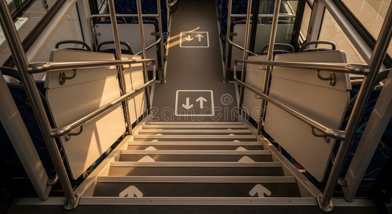 An Interior View of a Bus with Stairs and Handrails, Showing the Design ...