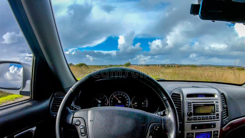 Interior View of a Car Driving in the Countryside Stock Image - Image ...