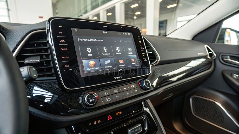 Interior View of a Car Featuring a Modern Touch Screen Display on the ...