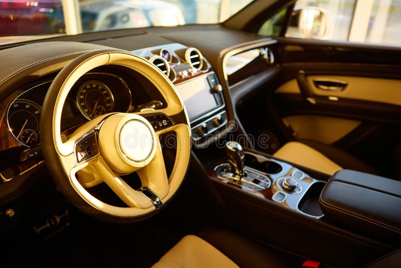 Interior View of Car with Leather Salon Stock Photo - Image of display ...