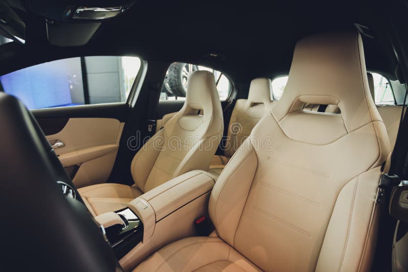 Interior View of Car with Leather Salon. Stock Image - Image of macro ...