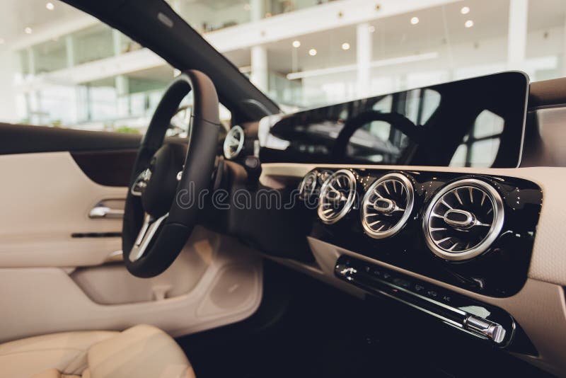 Interior View of Car with Leather Salon. Stock Image - Image of airbag ...