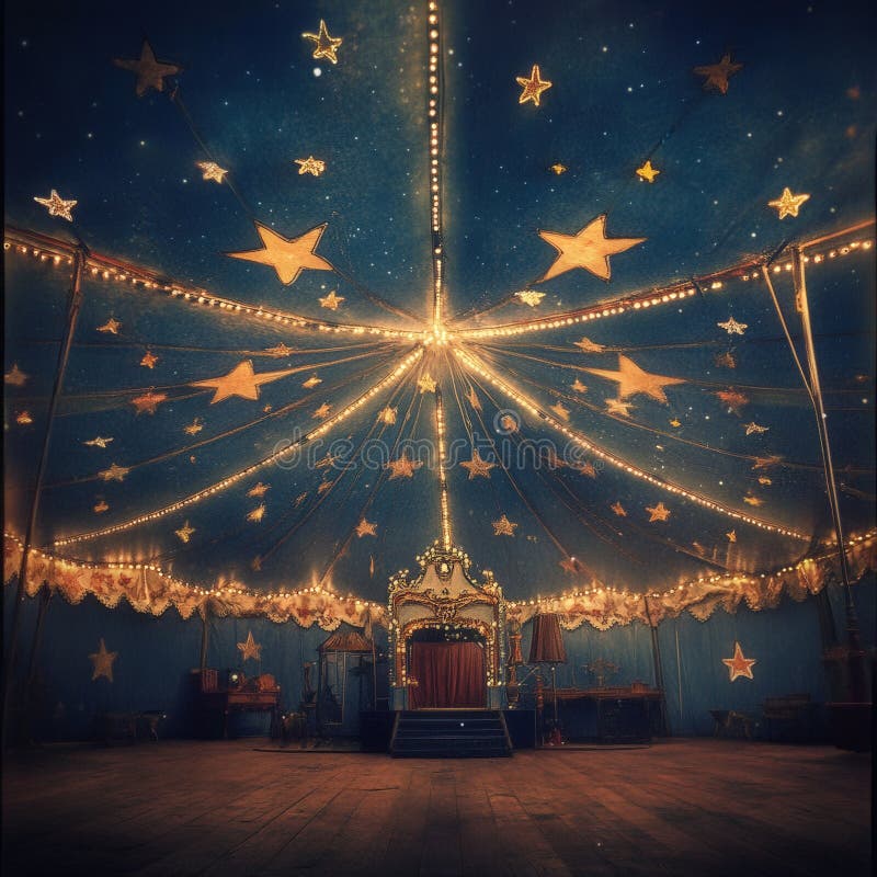 Interior View of a Circus Tent Decorated with Stars and String Lights ...