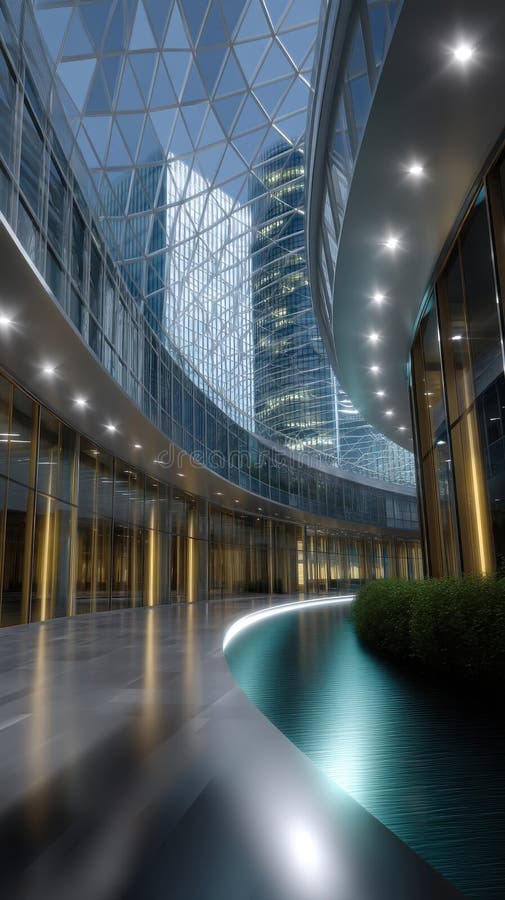 Interior View of a Contemporary Architectural Complex with Glass ...
