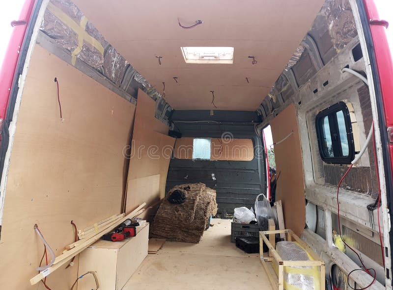 Conversion of a Van into a Camper Van Inside View Stock Image - Image ...