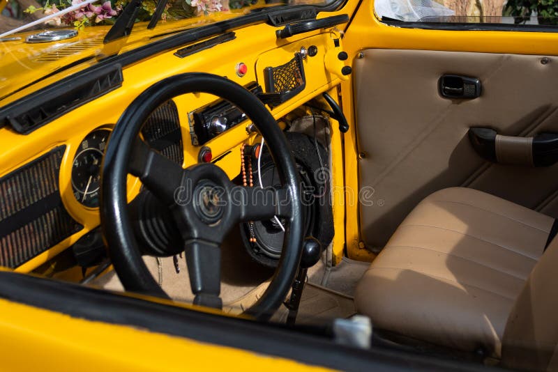İnterior View of Convertible Old Yellow Car Editorial Image - Image of ...