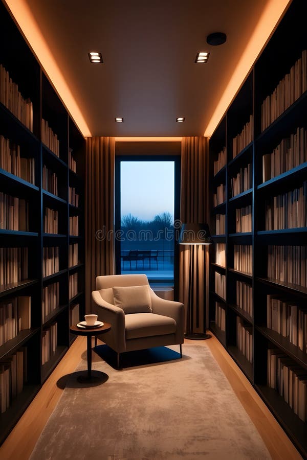 Interior View of a Cozy Library with Dim Lighting Stock Photo - Image ...