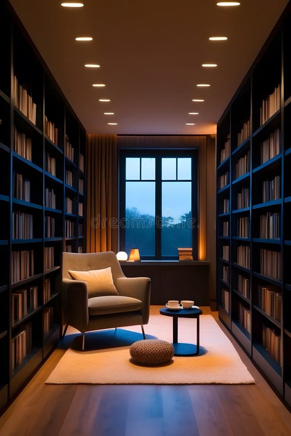 Interior View of a Cozy Library with Dim Lighting Stock Image - Image ...