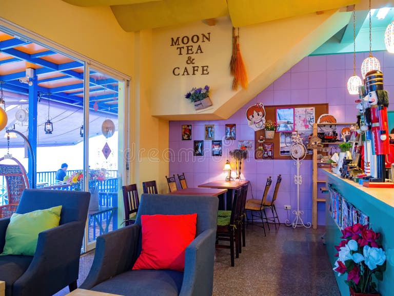 Interior View of the Cute Moon Cafe Editorial Image - Image of cartoon ...