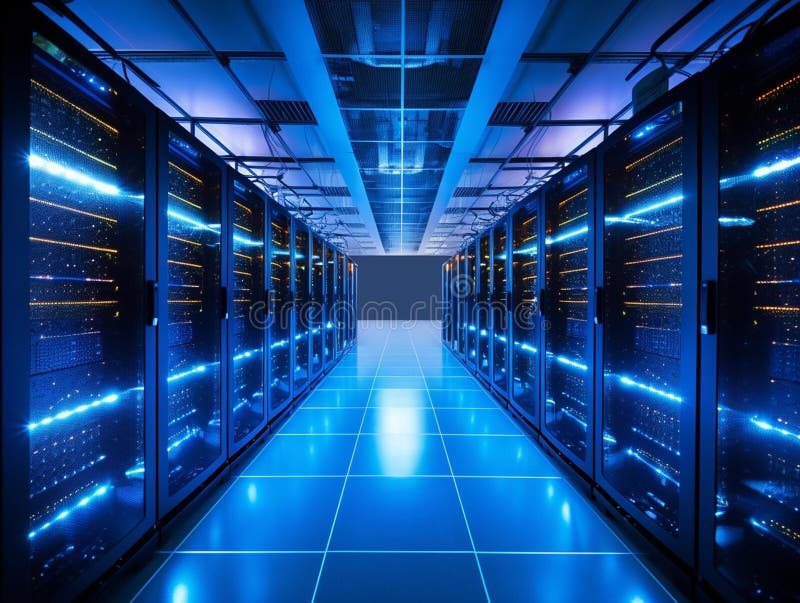 Interior View of a Data Center Featuring Multiple Racks of Enterprise ...