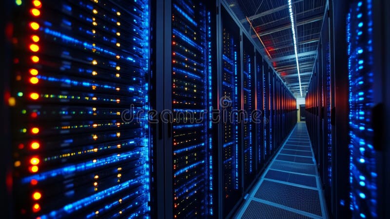 Rows of Server Racks in a Data Center Hallway Stock Illustration ...