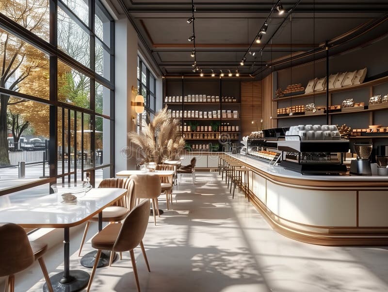 Interior View of an Elegant Bakery with Breakfast Tables and Large ...
