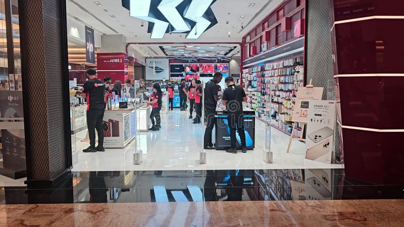 Interior View of an Emax Electronics Store with Customers Browse ...
