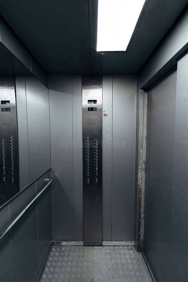 Interior View of Empty Elevator with Brushed Steel Walls Stock Photo ...