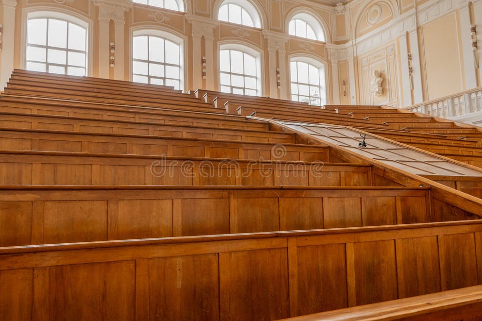 Interior View of Empty Lecture Hall with Tiered Seating Stock Image ...