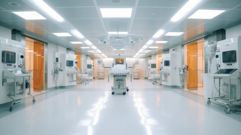 Interior View of an Empty Modern Hospital Full of Medical Equipment ...