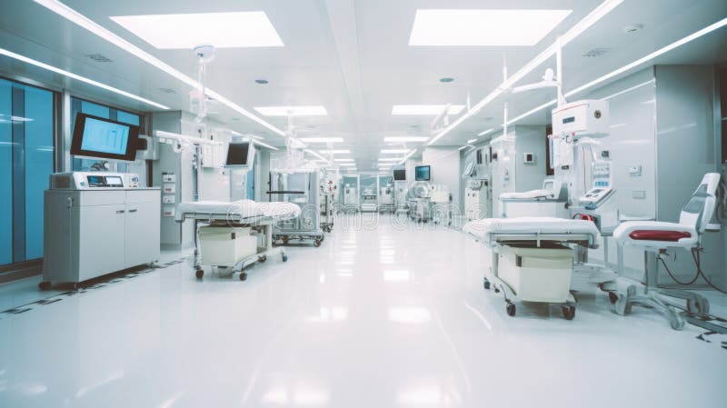 Interior View of an Empty Modern Hospital Full of Medical Equipment ...