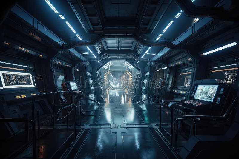 An Interior View of a Futuristic Space Station, with Sleek Design and ...