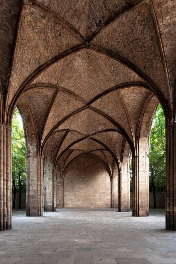 Interior View of a Gothic Cathedral with Arches and Stone Pillars ...