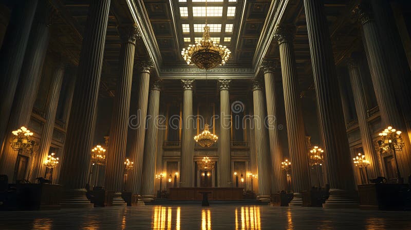 Interior View of a Grand Courthouse Featuring Towering Columns and ...