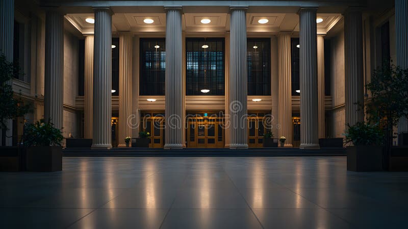 Interior View of a Grand Courthouse Highlighting Towering Columns and ...