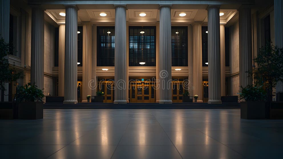 Interior View of a Grand Courthouse Highlighting Towering Columns and ...