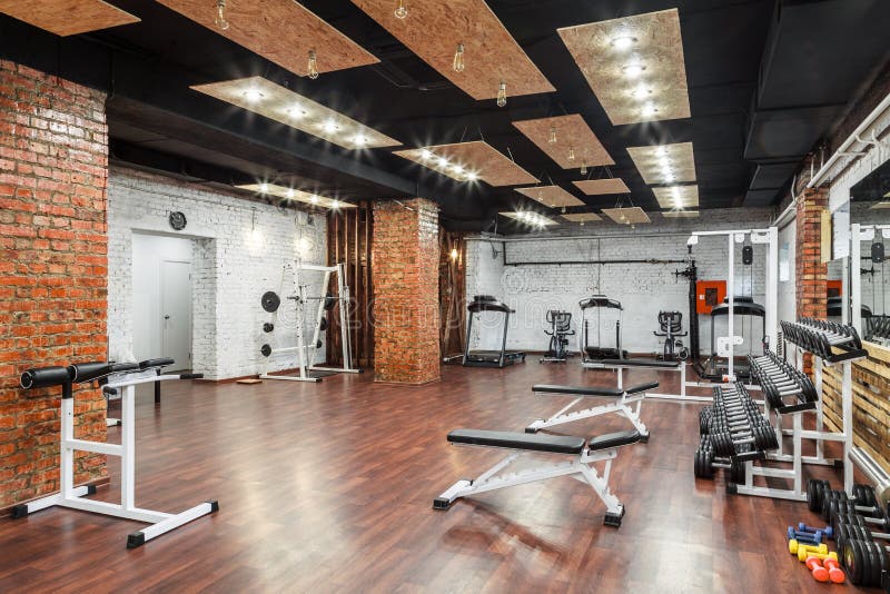 Interior View of a Gym with Equipment. Stock Image - Image of indoor ...