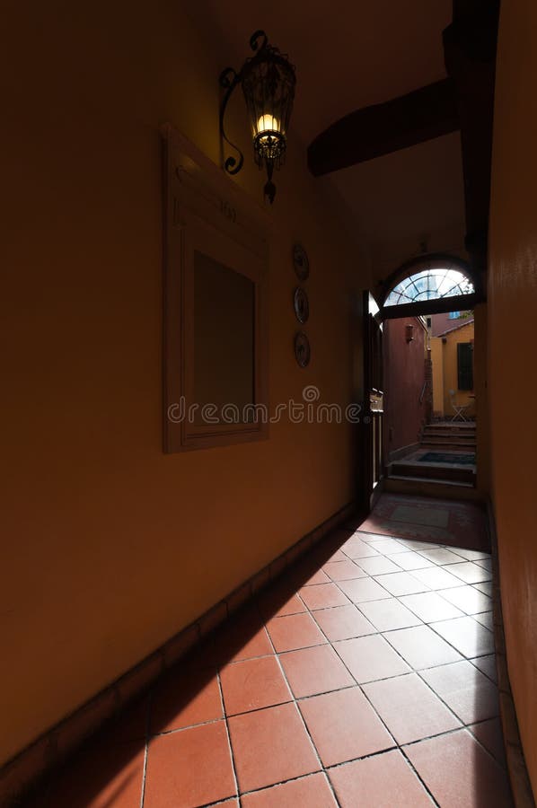 Interior View from Hallway through Open Door To Courtyard of an Stock ...