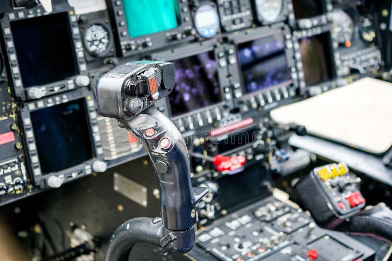 Interior View of Helicopter Agusta Cockpit with Control Lever ...