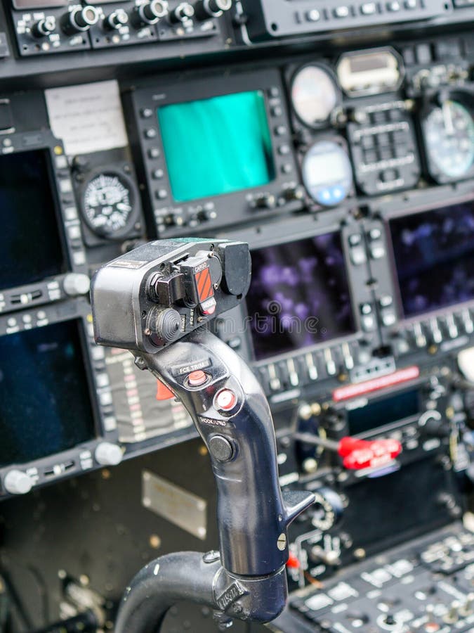 Interior View of Helicopter Agusta Cockpit with Control Lever ...