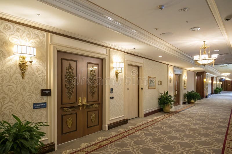 Hotel hall doors stock illustration. Illustration of room - 376063701