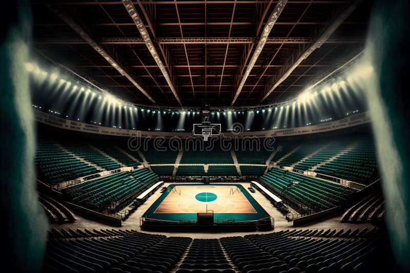 Interior View of an Illuminated Basketball Stadium for a Game. Neural ...