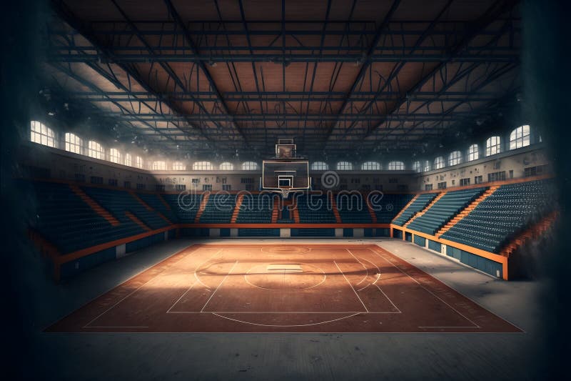 Interior View of an Illuminated Basketball Stadium for a Game. Neural ...