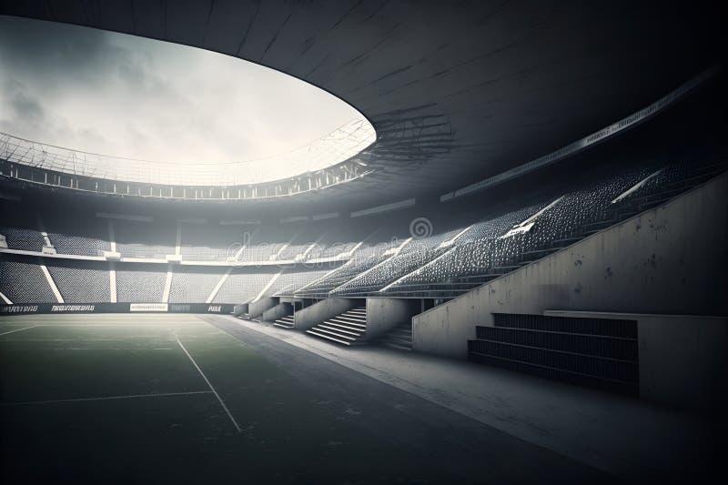 Interior View of an Illuminated Soccer Stadium for a Game. Neural ...
