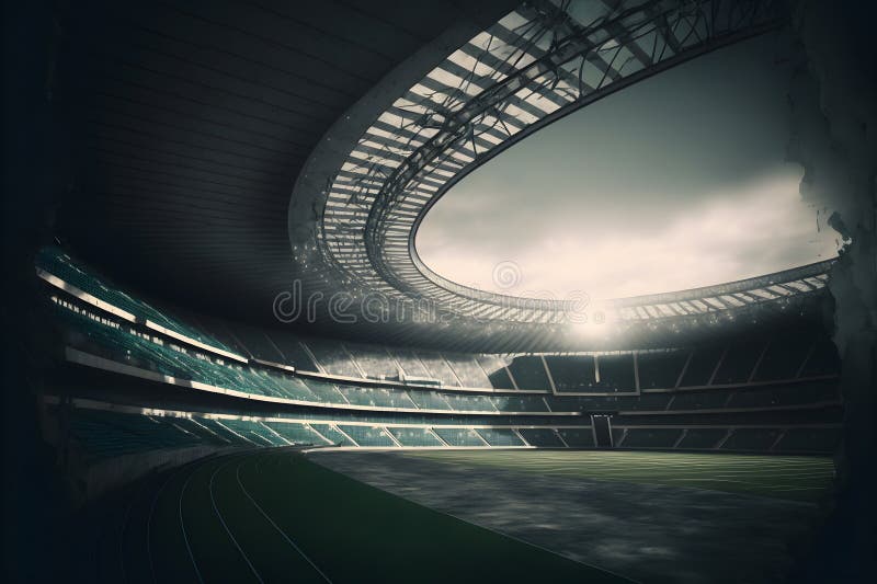 Interior View of an Illuminated Soccer Stadium for a Game. Neural ...