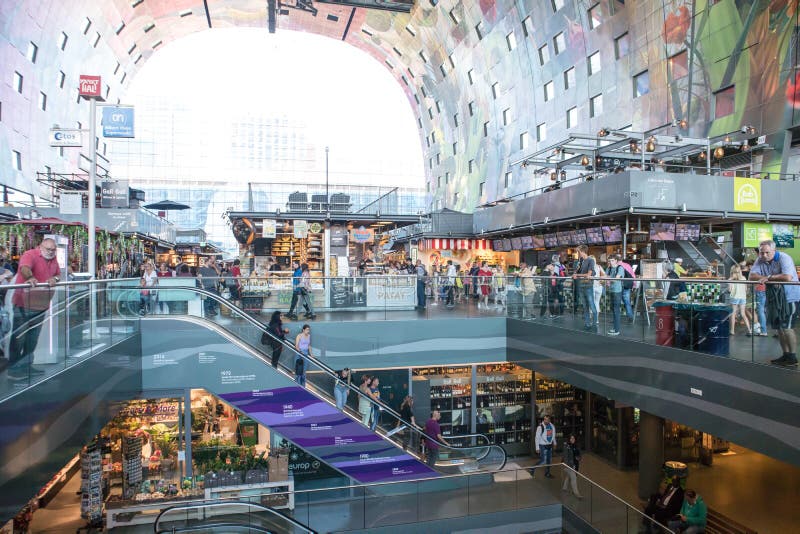 Interior View Including Escalators of Large Modern Market Hall Building ...